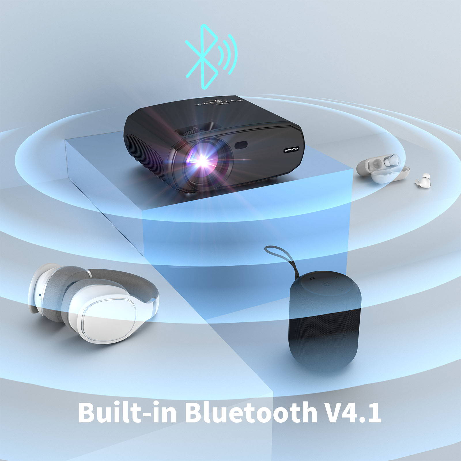 Wewatch V50 Native 1080p Portable 5G WiFi Projector w/ 120" Projector ...